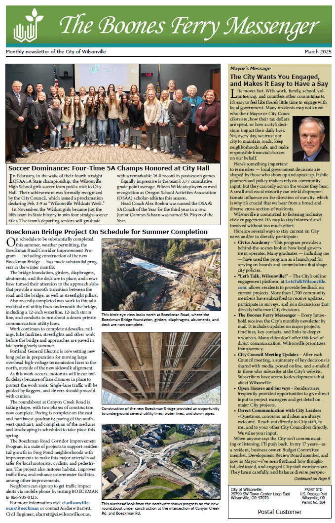 March 2025 Boones Ferry Messenger | City of Wilsonville Oregon