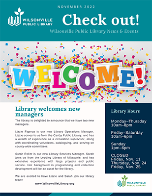 November 2022 Wilsonville Library Newsletter | City of Wilsonville Oregon