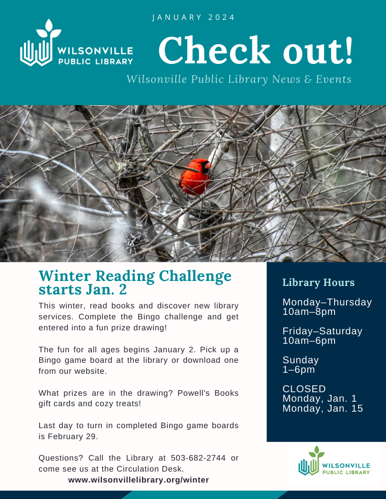 January 2024 Wilsonville Library Newsletter | City of Wilsonville Oregon
