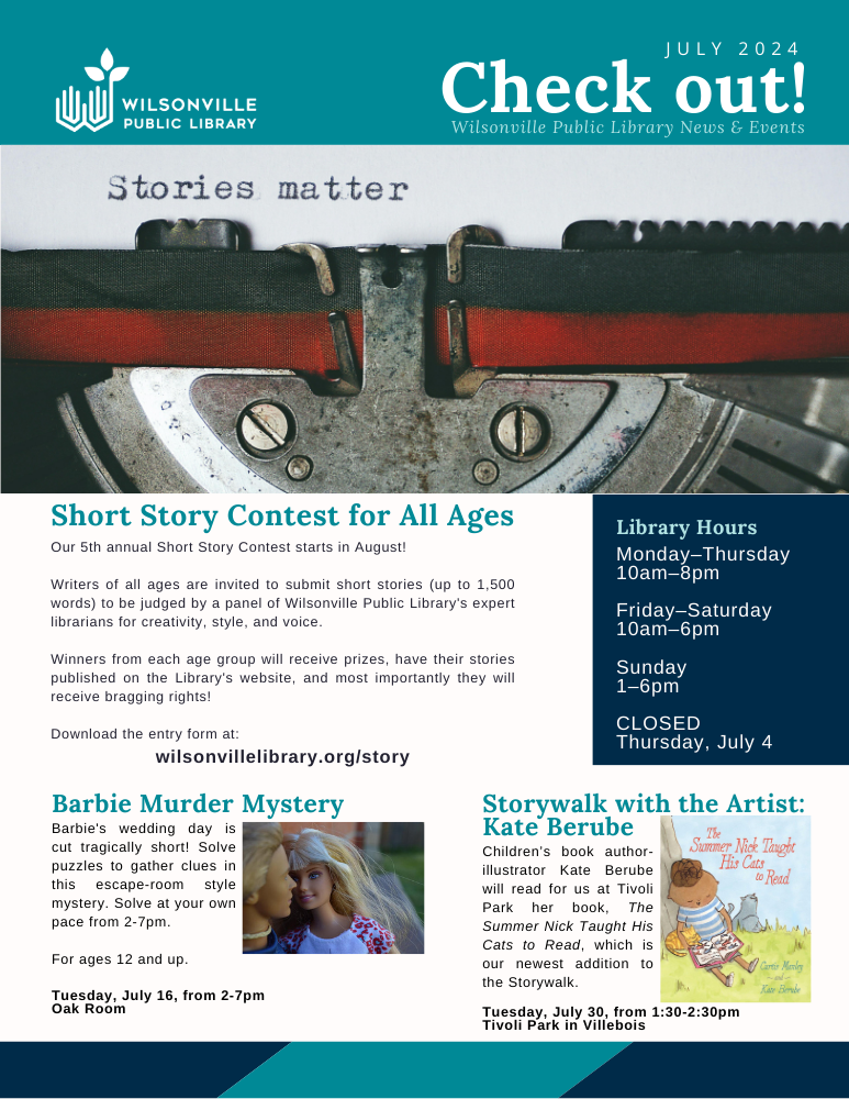 July 2024 Wilsonville Library Newsletter | City of Wilsonville Oregon