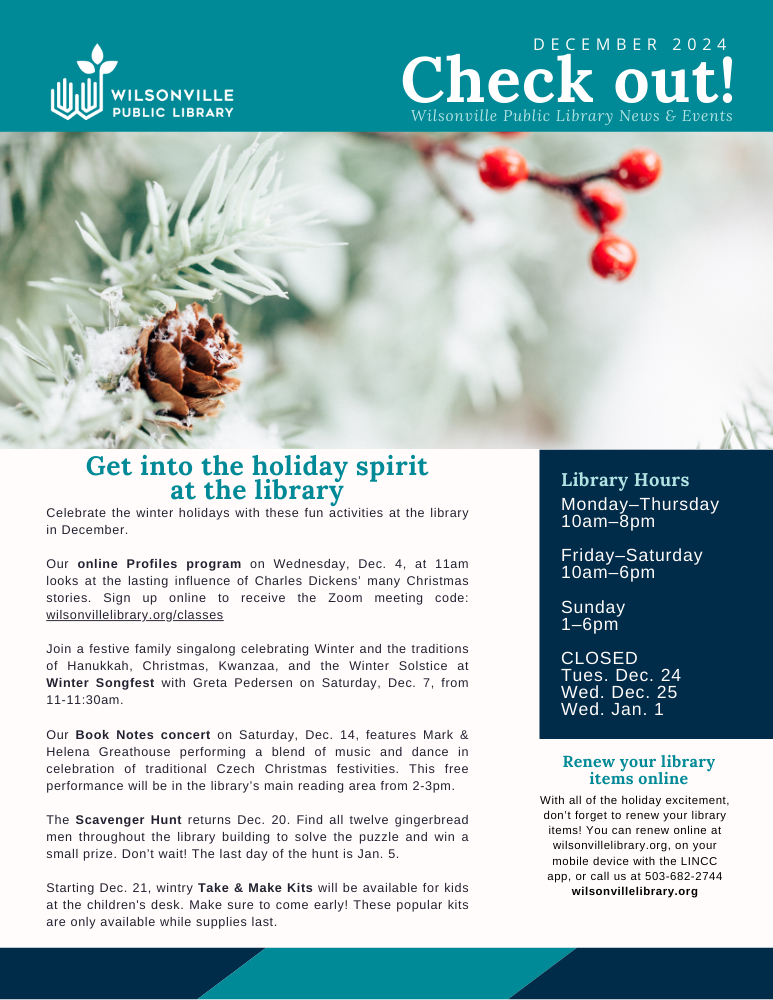 December 2024 Wilsonville Library Newsletter | City of Wilsonville Oregon